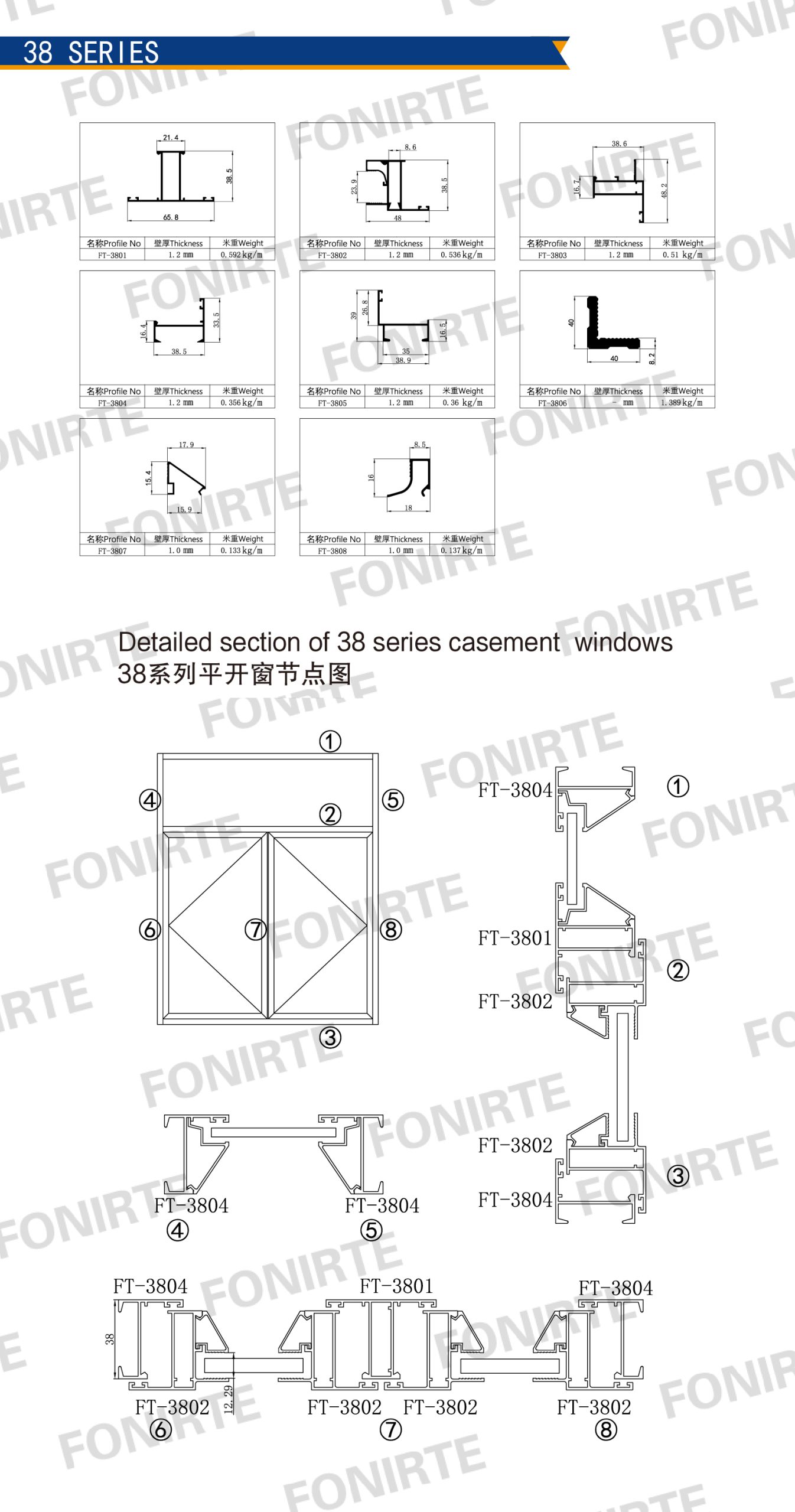 38 series aluminum profile window and door in china