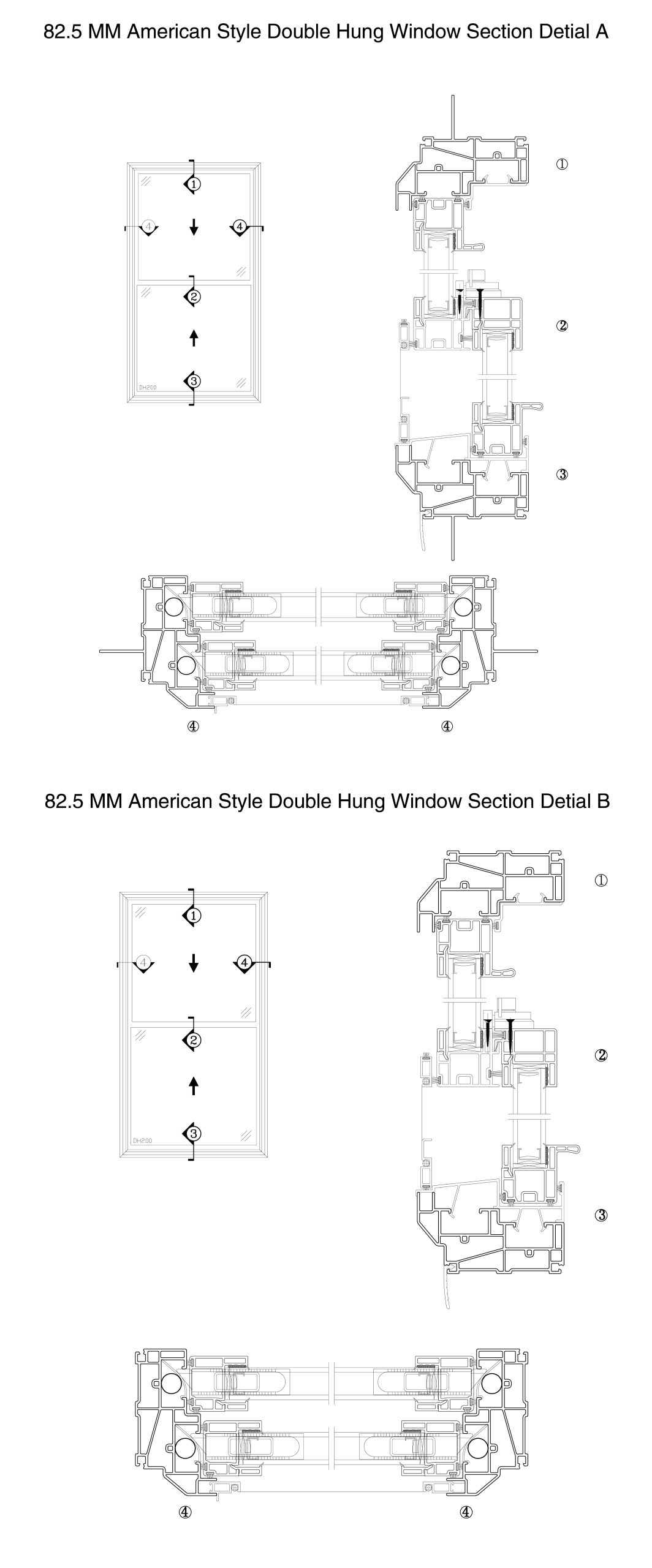 82.5 MM American style Series Double Sash Sliding double-hung sash B