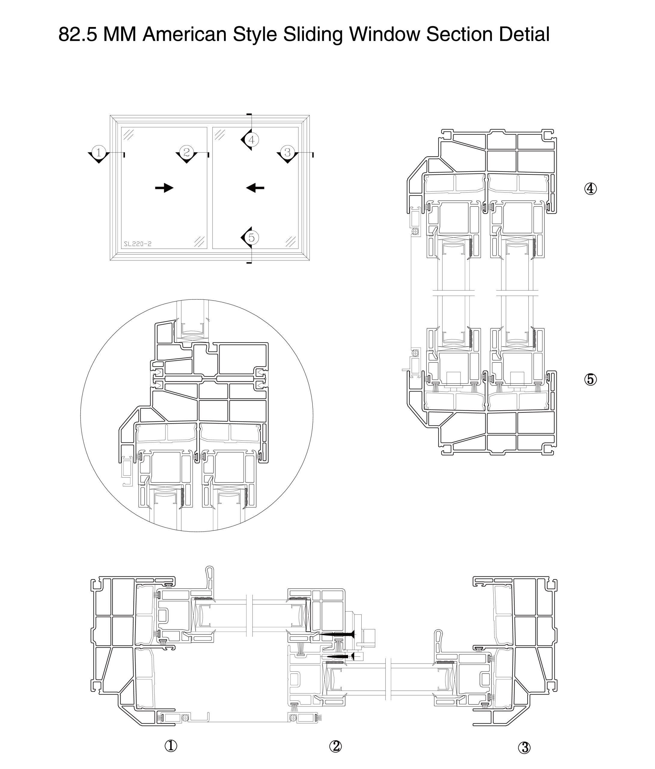 82.5 MM American style Series Double Sash Sliding double-hung sash B